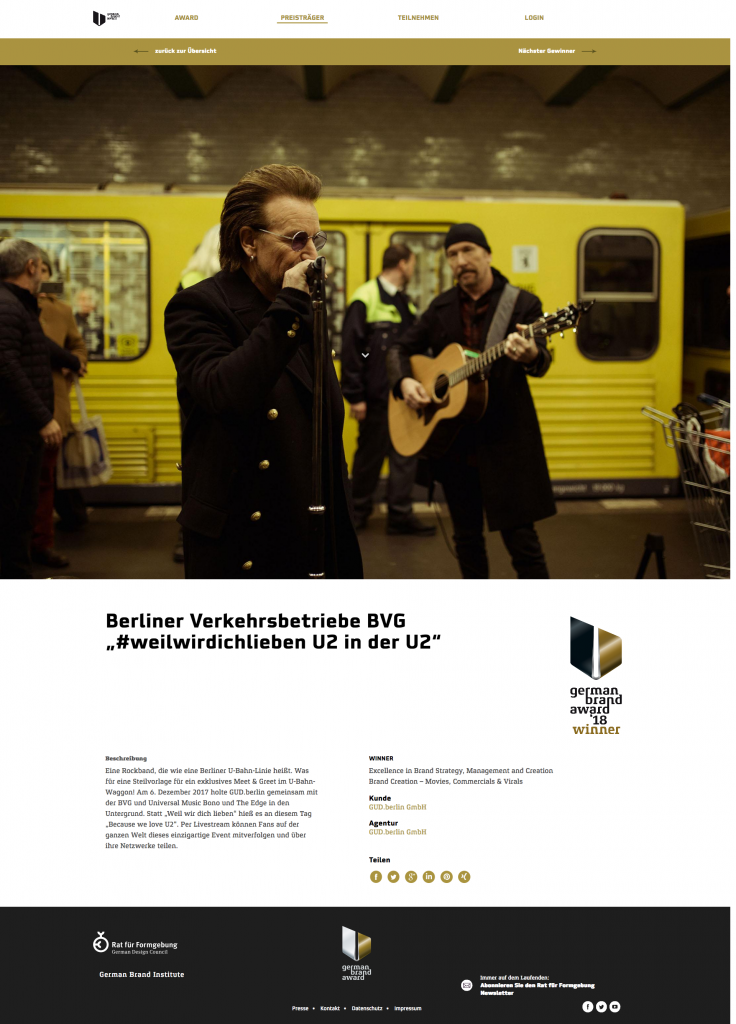 German Brand Award für "U2 in der U2" — Martina Schröder